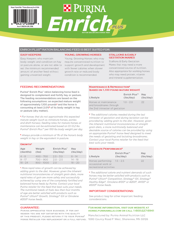 Purina Enrich Plus Ration Balancer Horse Feed and Supplement - The Mill ...